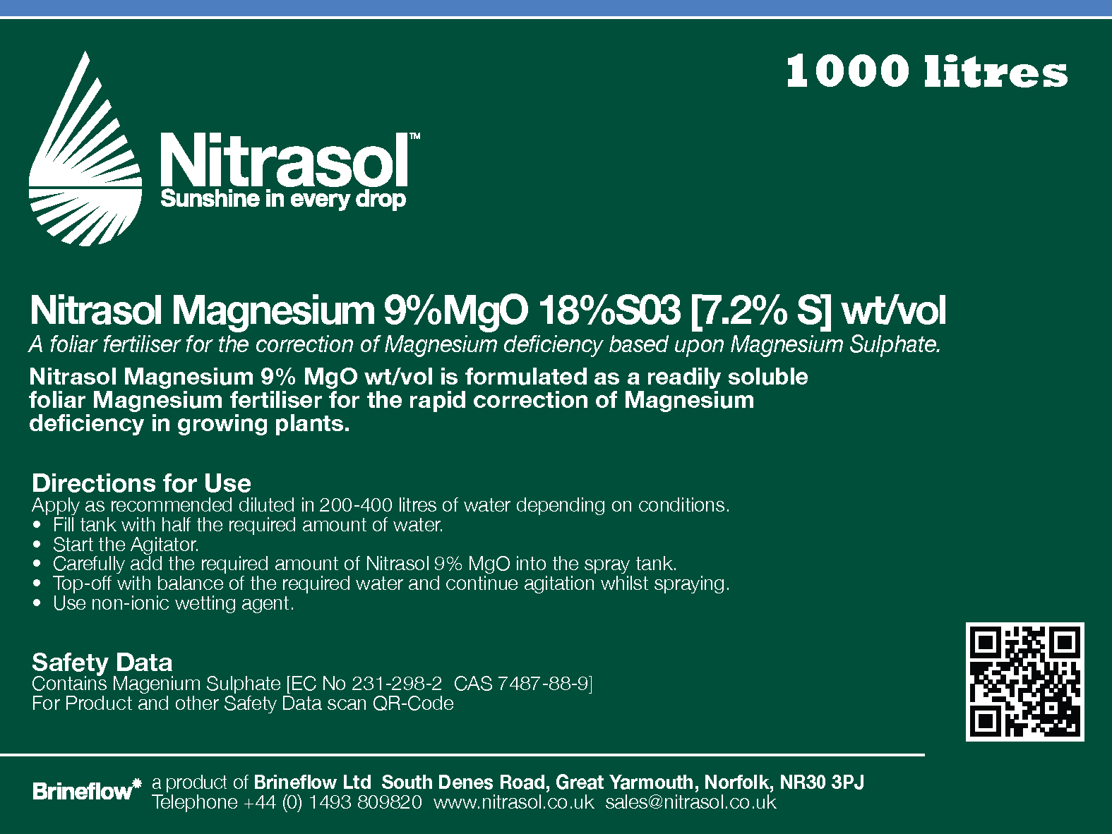 Nitrasol Fertiliser Safety & Regulatory Data